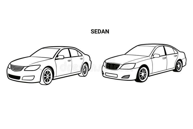 Vector Illustration of Isolated Sedan Outline on White Background ...