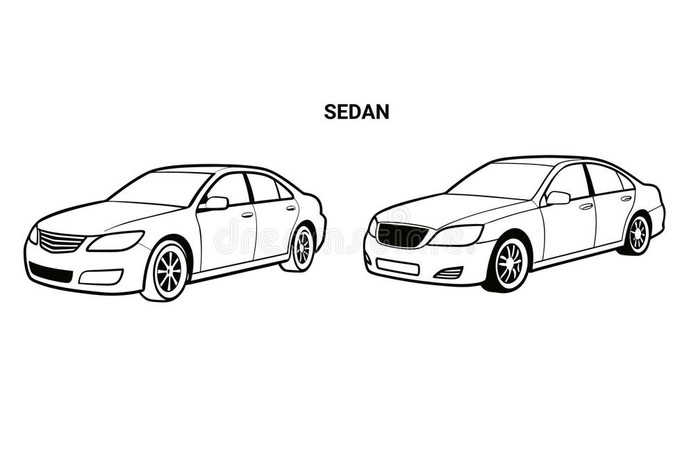 Vector Illustration of Isolated Sedan Outline on White Background ...