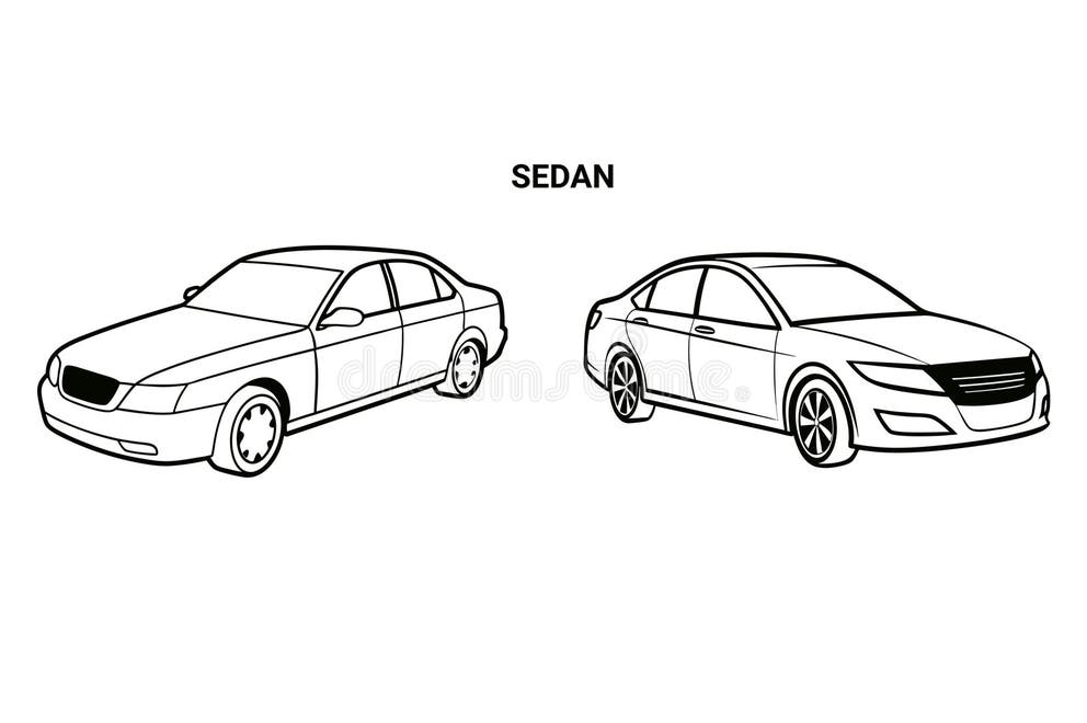 Vector Illustration of Isolated Sedan Outline on White Background ...
