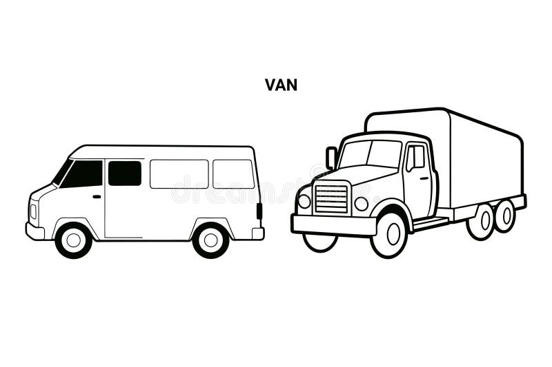 Vector Illustration of Isolated Van Outline on White Background. Stock ...