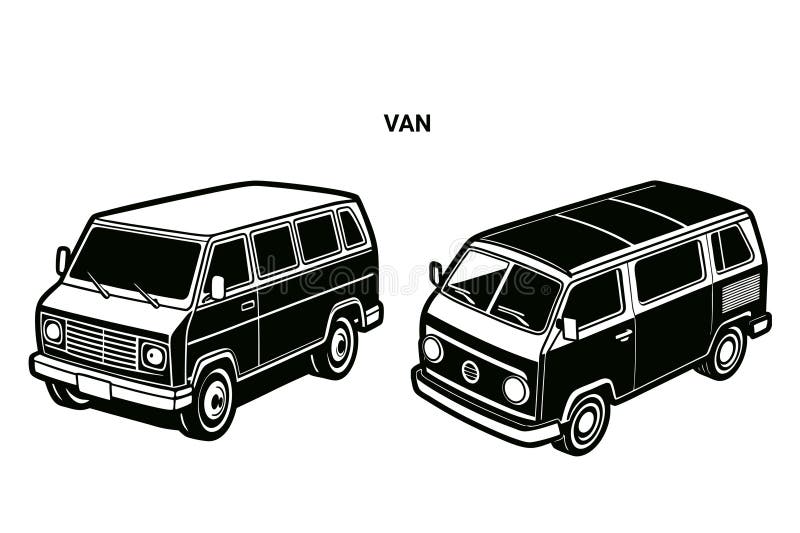 Vector Illustration of Isolated Van Outline on White Background. Stock ...