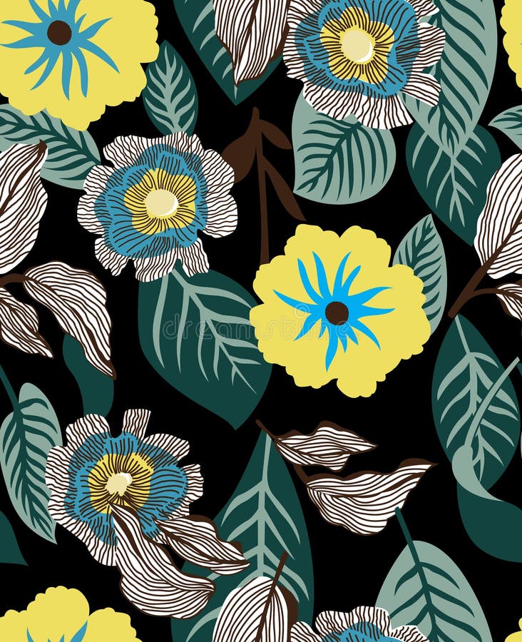 Beautiful Tropical Pattern Flowers Illustration. Repeat Pattern ...