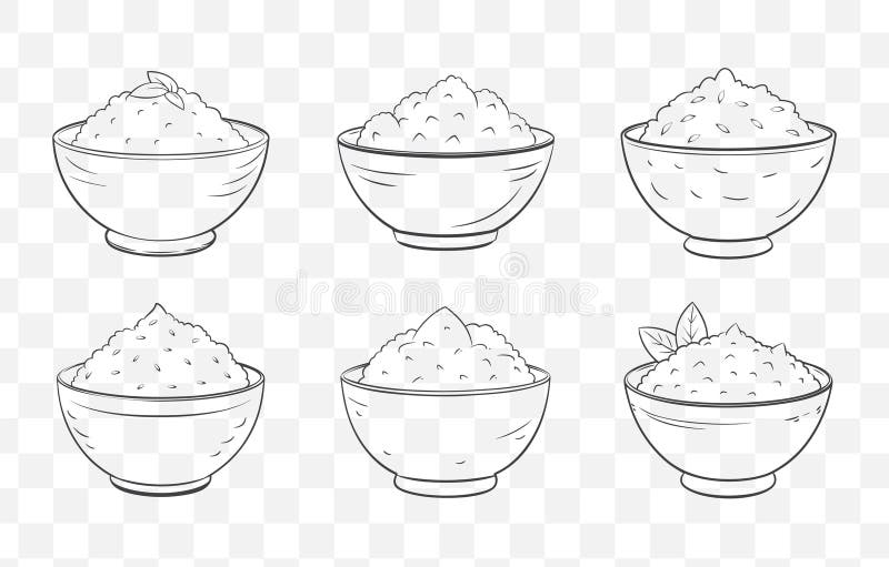 Print Mango Sticky Rice Line Art Vector Set Traditional Thai Dessert ...