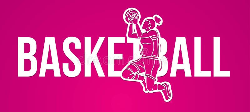 Basketball Female Player Action with Basketball Font Design Text ...
