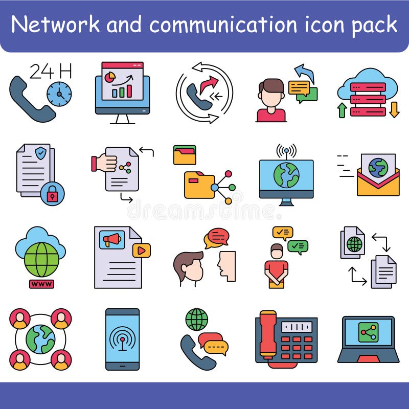 Network and Communication Icon Pack Stock Illustration - Illustration ...