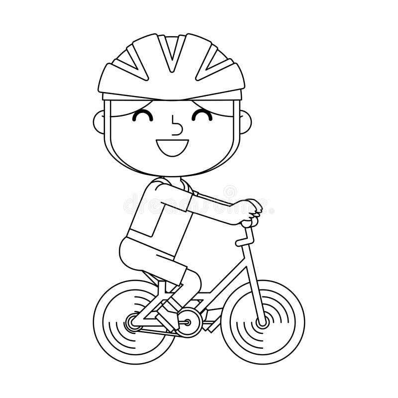 Child Cycling Outdoors in Helmet. Coloring Book for Children Stock ...