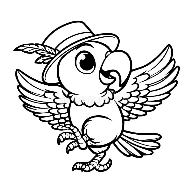 Cute Parrot Dancing Vector Art Outline Illustration with Vibrant ...