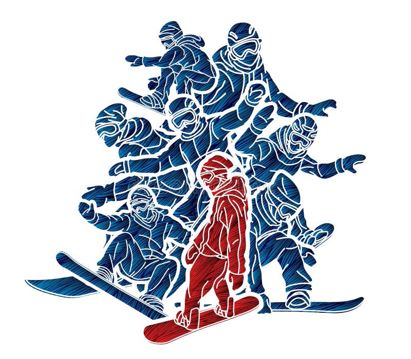 Group of Snowboard Players Snowboarder Mix Action Cartoon Sport Stock ...