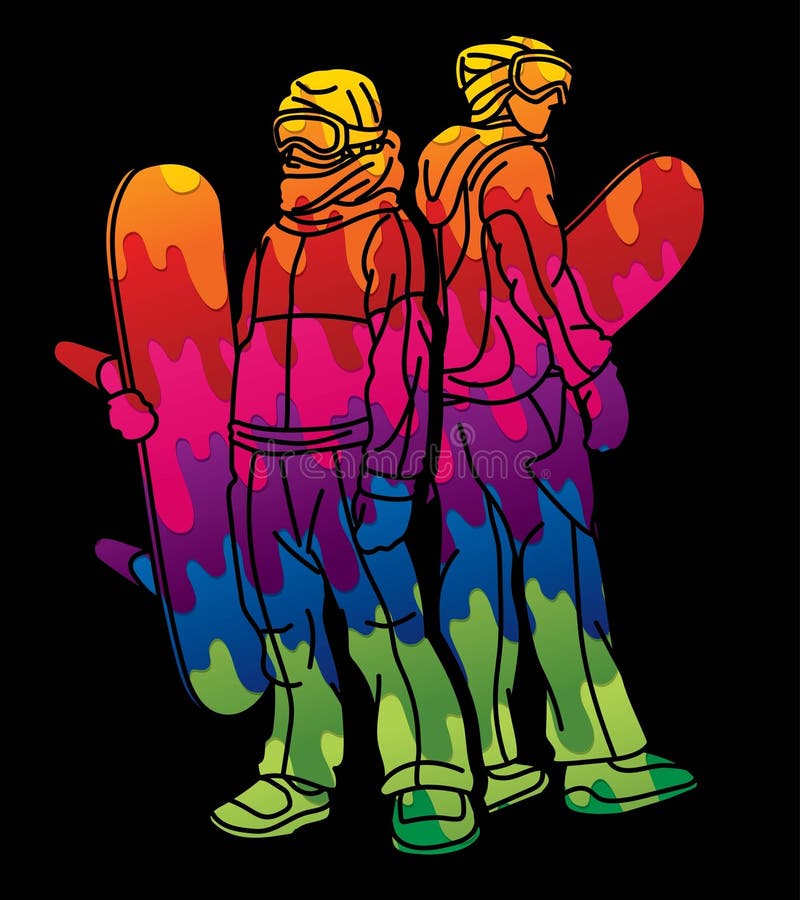 Group of Snowboard Players Snowboarder Mix Action Cartoon Sport Stock ...