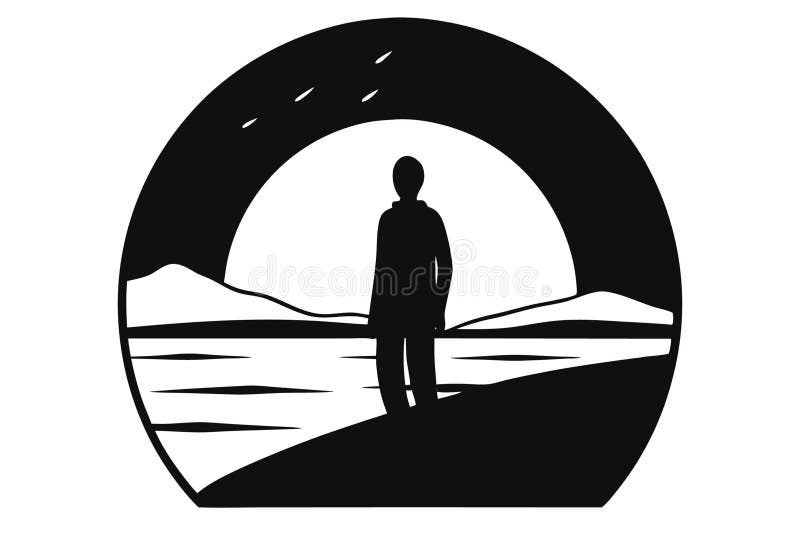 Sunset Silhouette a Man in Contemplative Drawing As the Day Fades ...