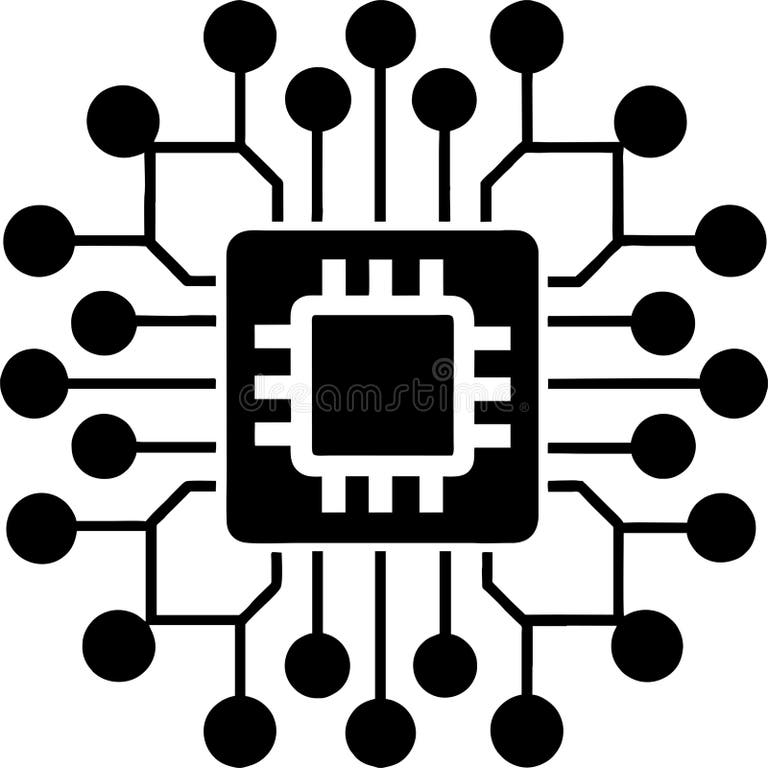 Cutout Silhouette Square Microchip with Wires Icon. Outline Logo ...