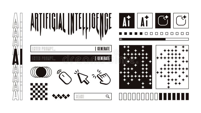 Retro Futuristic AI Button User Interface Design Element Stock ...