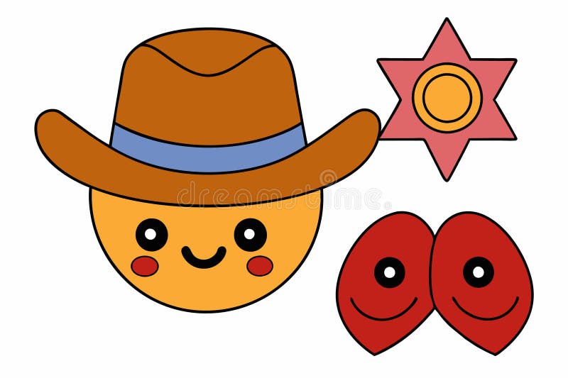 Cowboy. Groovy Cowboy Icons Set. Flat Vector Illustration. Stock Vector ...