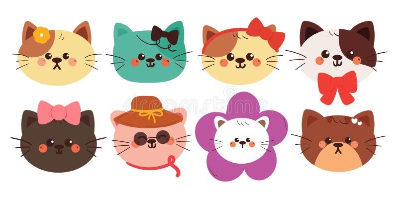 Hand Drawing Cartoon Cat Sticker Set Stock Vector - Illustration of ...