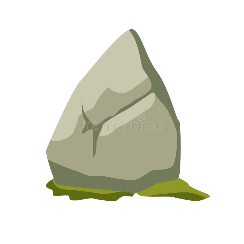 Large Gray Stone on Mossy Ground Vector Illustration, Lichen Grey Rock ...