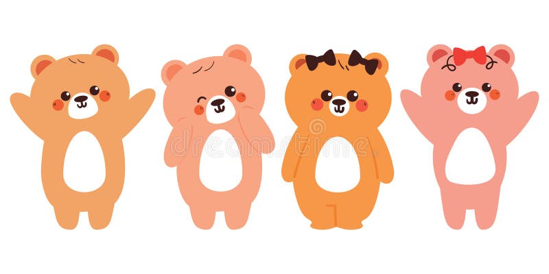 Hand Drawing Cartoon Bear Sticker Set Stock Vector - Illustration of ...