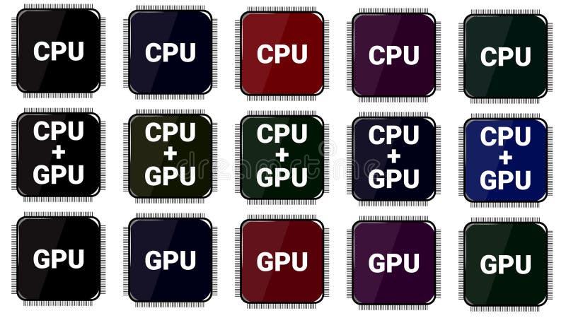 CPU + GPU Chips Set of 15. Colorful Chips Isolated on Transparent White ...