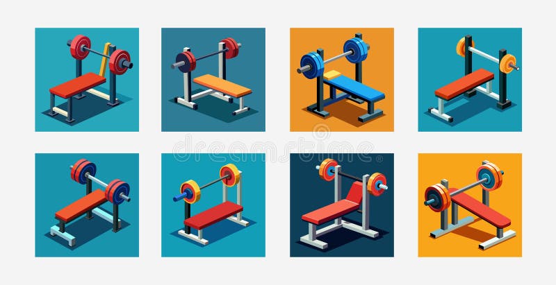 Gym Bench Press - Fitness Equipment Vector Illustration for Workout and ...