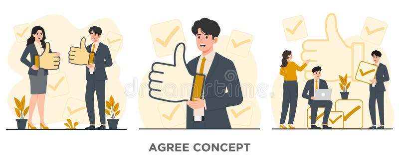 Agree Concept Illustration Businessman and Businesswoman Giving Thumbs ...