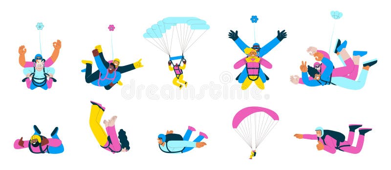 Cheerful Flying Female Show Piece Sign Gesture and Male, Perform Tandem ...