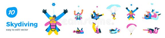 Skydiving Collection. Cheerful Flying Females and Males, Solo Skydiving ...
