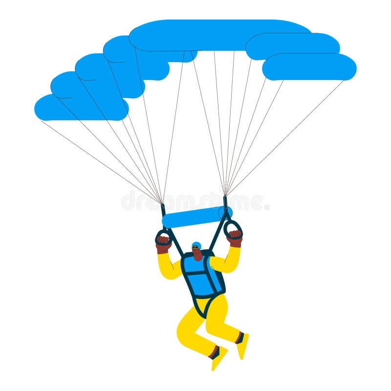Cheerful Flying Male Perform Solo Skydiving Jump with Parachute ...