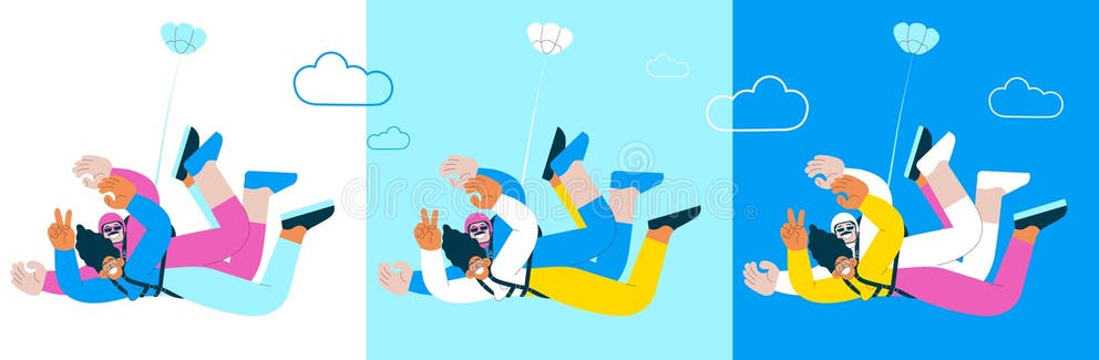 Cheerful Flying Female Show Piece Sign Gesture and Male, Perform Tandem ...