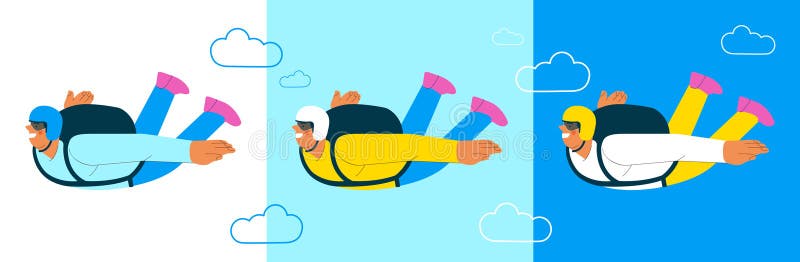 Cheerful Flying Male Perform Solo Skydiving Jump. Extreme Sport ...