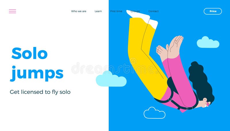 Cheerful Flying Female Perform Solo Skydiving Jump. Extreme Sport ...