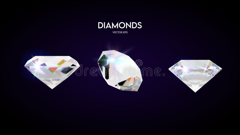 Realistic Diamonds with Light Effect Shine Stock Vector - Illustration ...