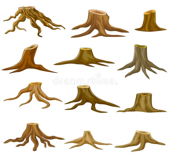 Cartoon Set of Tree Stump Icons for Web Design. Stock Illustration ...