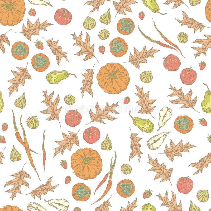 Series of Autumn Picnic Seamless Pattern in Hand Drawing Style for Fall ...