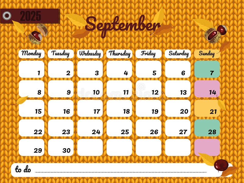 Vector Page of Month Autumn Calendar Planer with Days and Weeks ...