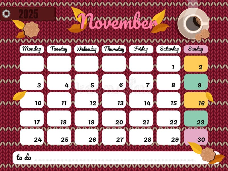 Vector Page of Month Autumn Calendar Planer with Days and Weeks ...