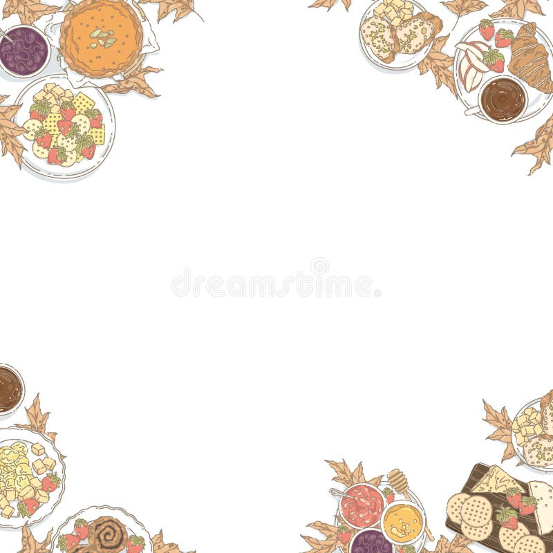 Series of Autumn Picnic Background in Hand Drawing Style for Fall ...
