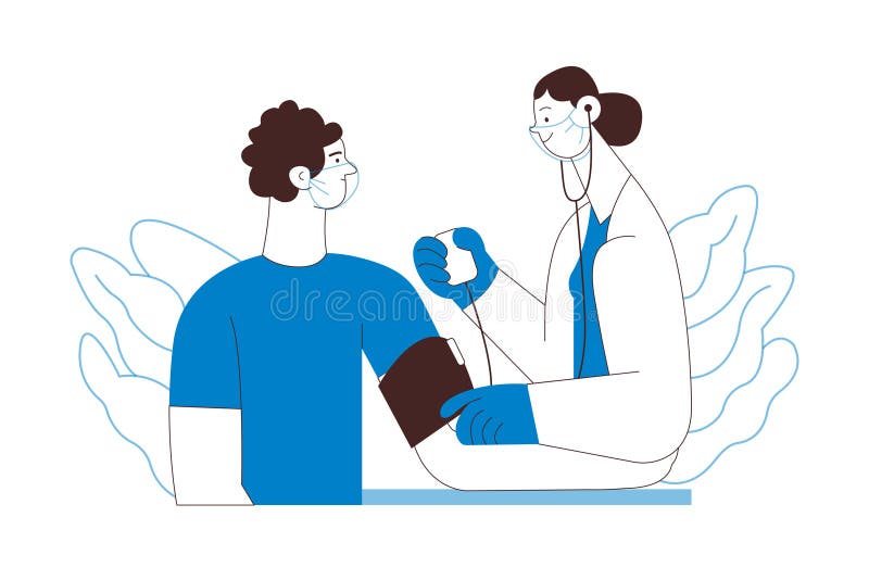Female Doctor and Male Patient with Blood Pressure Measurement Machine ...