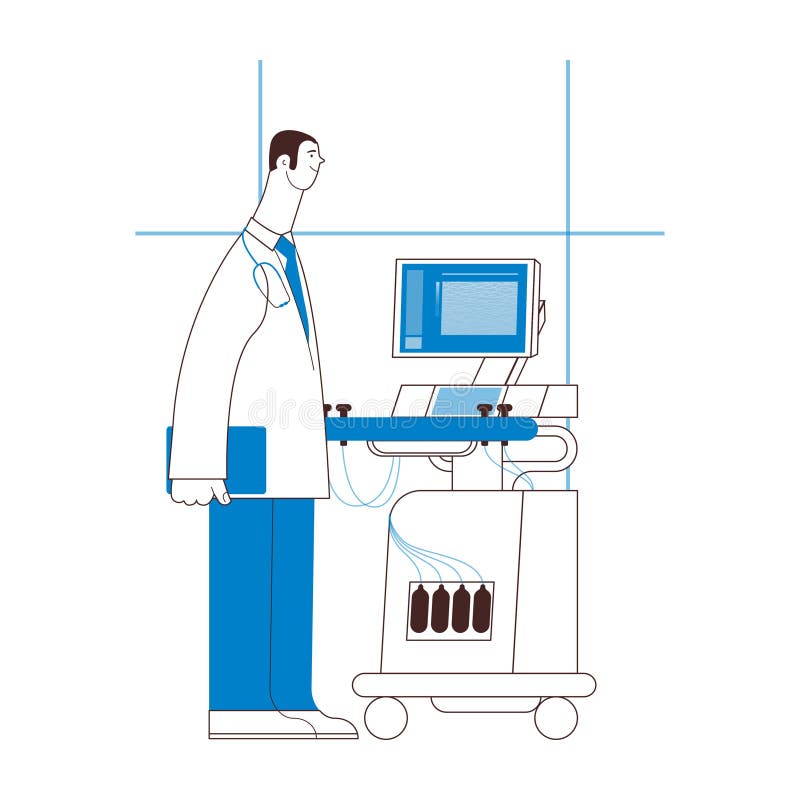 Ultrasonography Scanner. Standing Male Medical Specialist Near Scanner ...