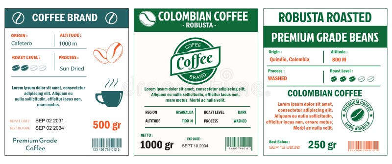 Colombian Coffee Labels Template Simple Flat Style in Cmyk Mode with ...