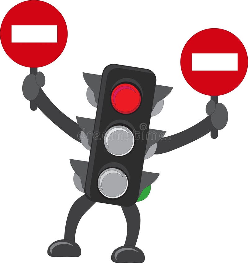 Vector Illustration of Traffic Light Red Light Cartoon Character Stock ...