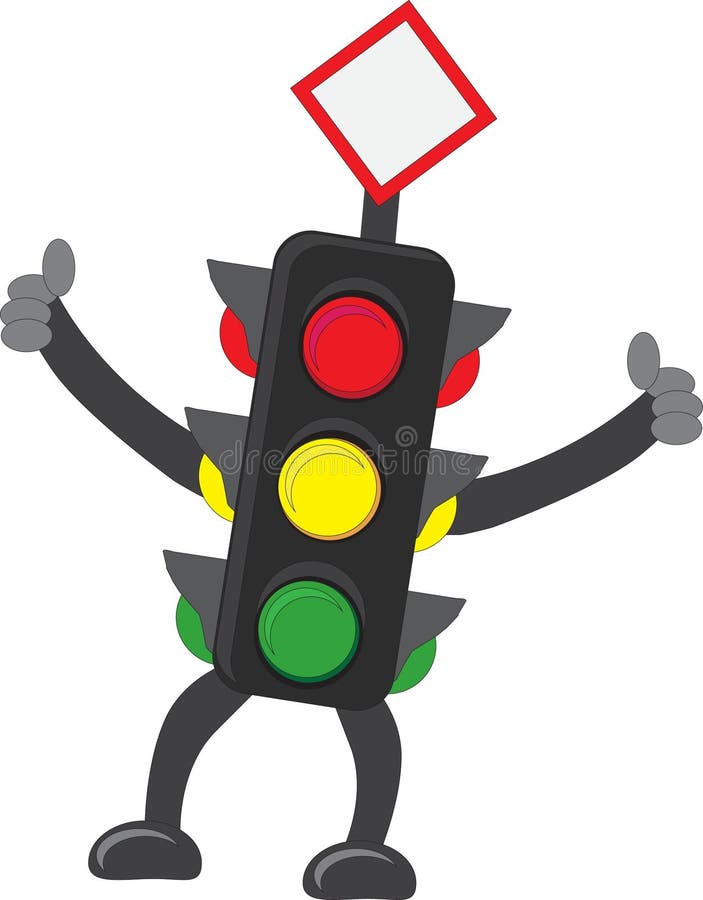 Vector Illustration of Traffic Light with Cartoon Characters Stock ...