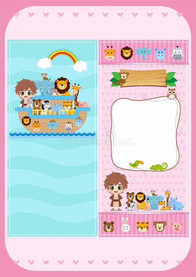 Noah S Ark Birthday Invitation, Ark Animals, Party Decoration Pink Girl ...