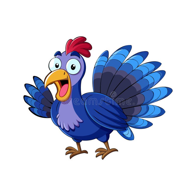 Blue Turkey Cartoon Illustration - Vibrant and Fun Character Design ...