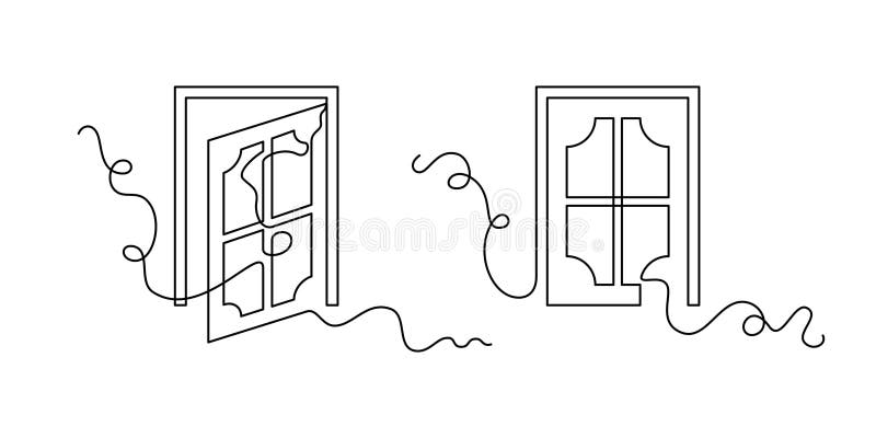 Door Opening and Closing Line Icon. Continuous Line Style Stock Vector ...