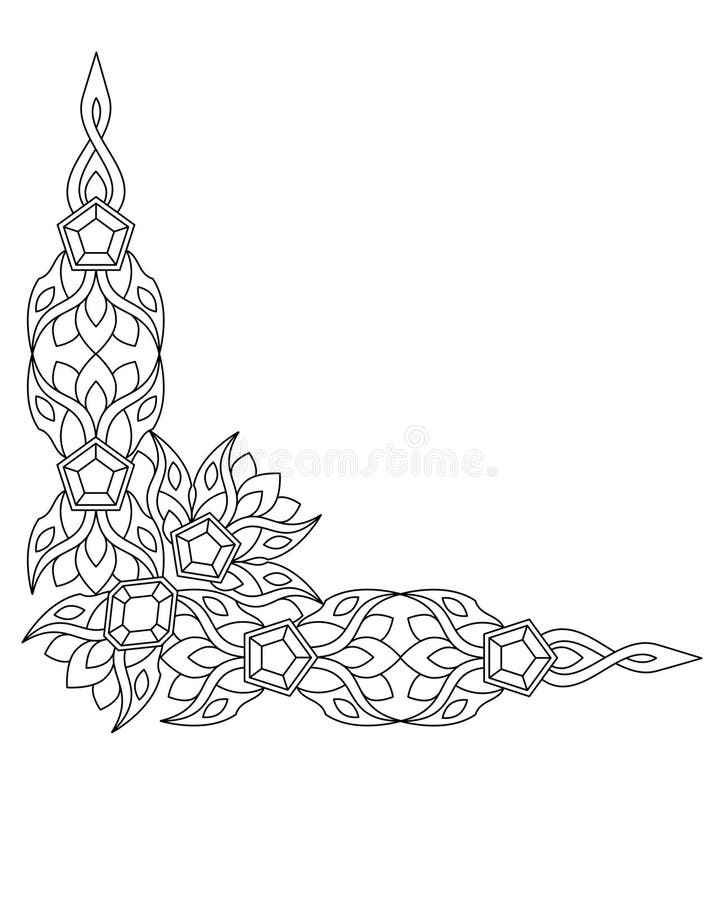 Decorative Corner with Gem Crystal, Vignette - Vector Linear Picture ...