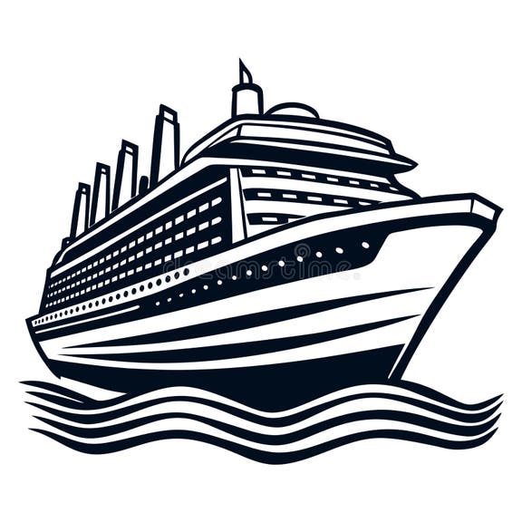 Ocean Liner Vector Design: Cruise Ship Silhouette with White Background ...