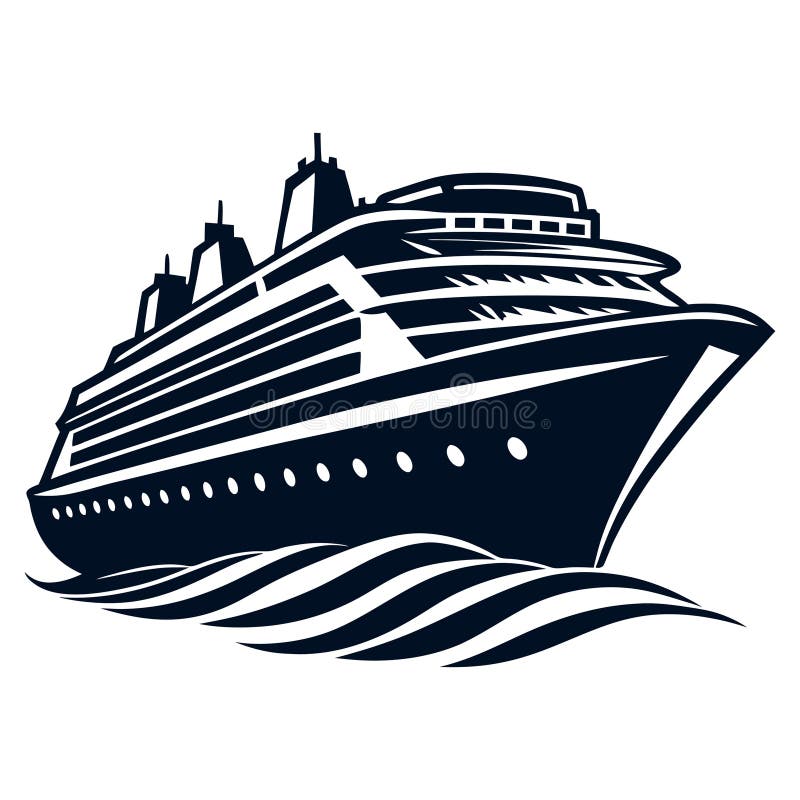 Ocean Liner Vector Design: Cruise Ship Silhouette with White Background ...