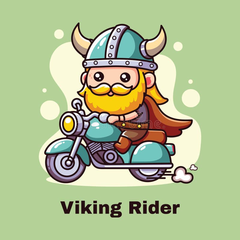 Viking Rider on a Motorcycle. Vector Illustration of a Cartoon ...