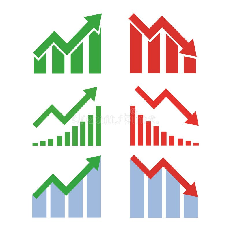 Graph Going Up and Down Sign with Green and Red Arrows Vector Set ...