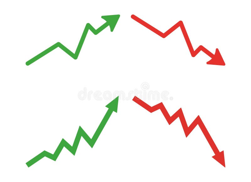 Graph Going Up and Down Sign with Green and Red Arrows Vector Set. Flat ...