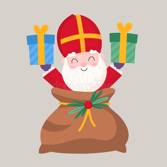 Saint Nicholas or Sinterklaas Peeking from Sack with Gifts - Vector ...